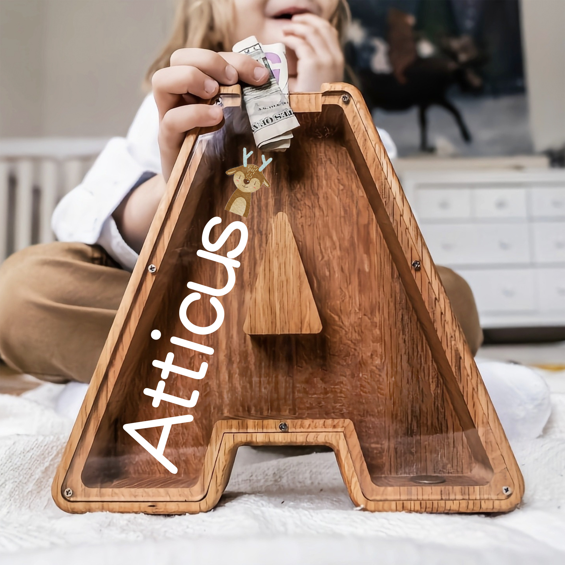 Personalized Kid Cute Wood Letter Money Boxes