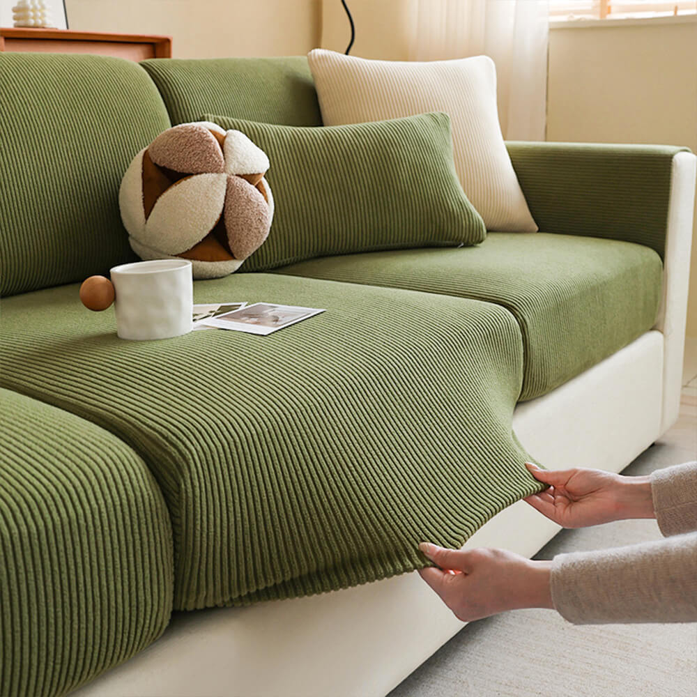 Vertical Stripe Corduroy Anti Scratch Stretch Full Cover Sofa Cover
