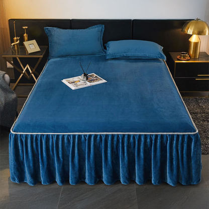 Solid Colour Soft Warm Milk Velvet Mattress Cover Protector Bed Skirt FunnyFuzzy