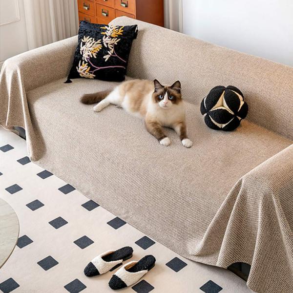 Breathable Woven Linen-Look Scratch-Resistant Throw Sofa Cover – FunnyFuzzy
