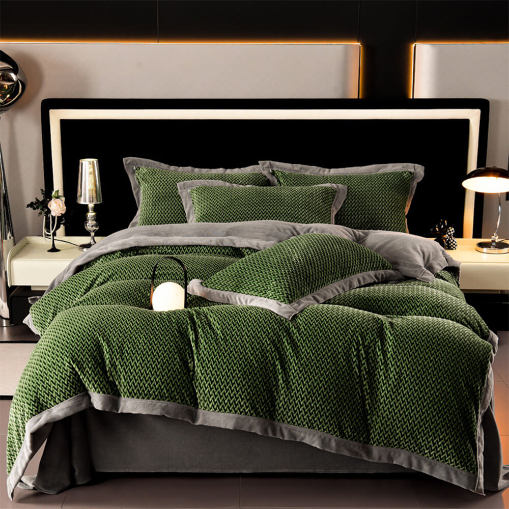 Modern Two Tone Woven Herringbone Warm Milk Velvet Bed Sheet Set