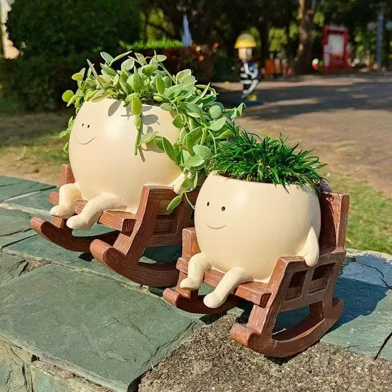 Smiley Face Rocking Chair Planters Flower Pots for Plants Outdoor ...