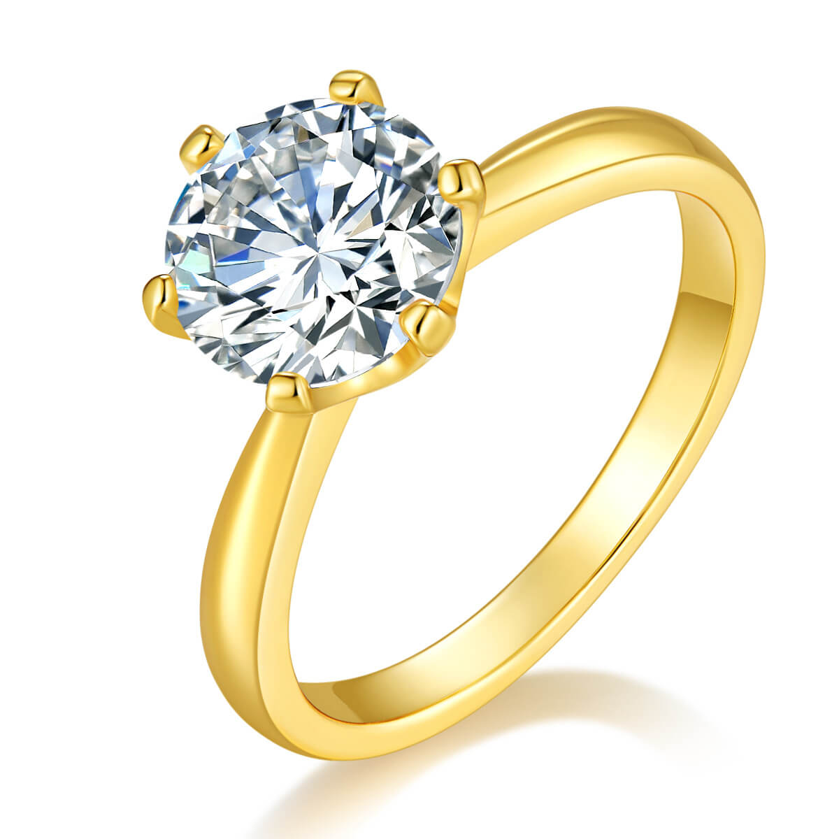 S925 Classic Six Claw Plated with 18K Yellow Gold Moissanite Ring-MARDAZA
