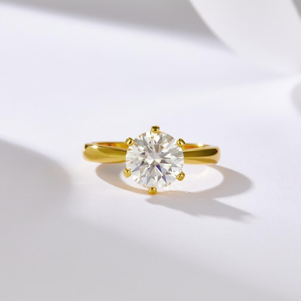 S925 Classic Six Claw Plated with 18K Yellow Gold Moissanite Ring-MARDAZA