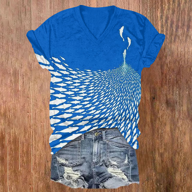 Abstract School Of Fish Print T-shirt