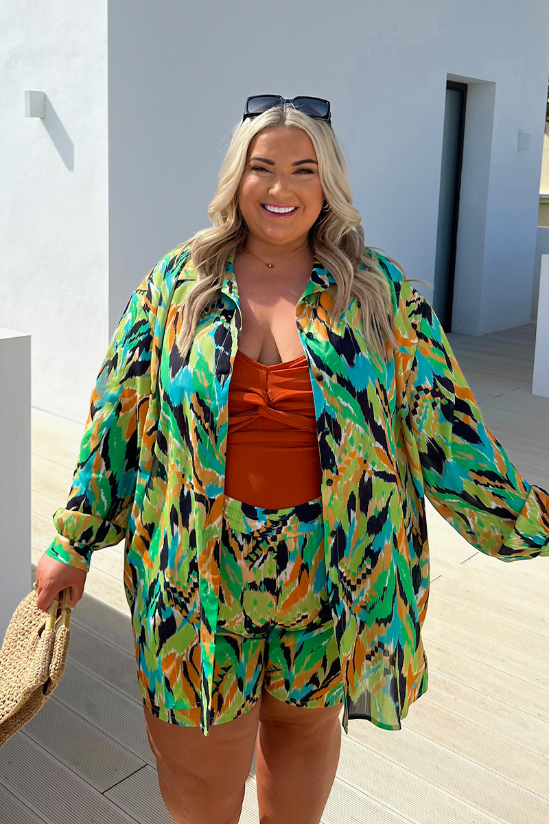 Abstract Printed Button Up Co Ord Beach Shirt In The Style Uk