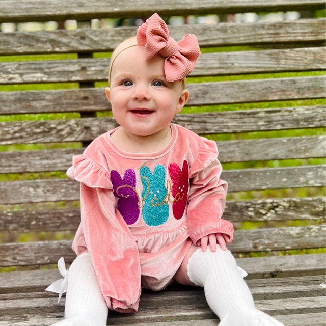 Personalized Easter Velvet Girl Glitter Monogrammed Romper| BBcloth84