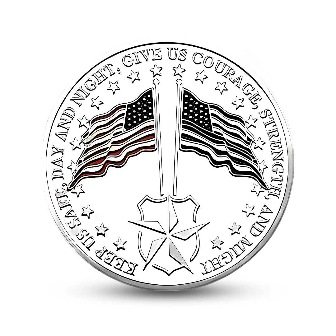 Police US Flag Thin Blue Line Flag Gold Saint Michael Challenge Coin