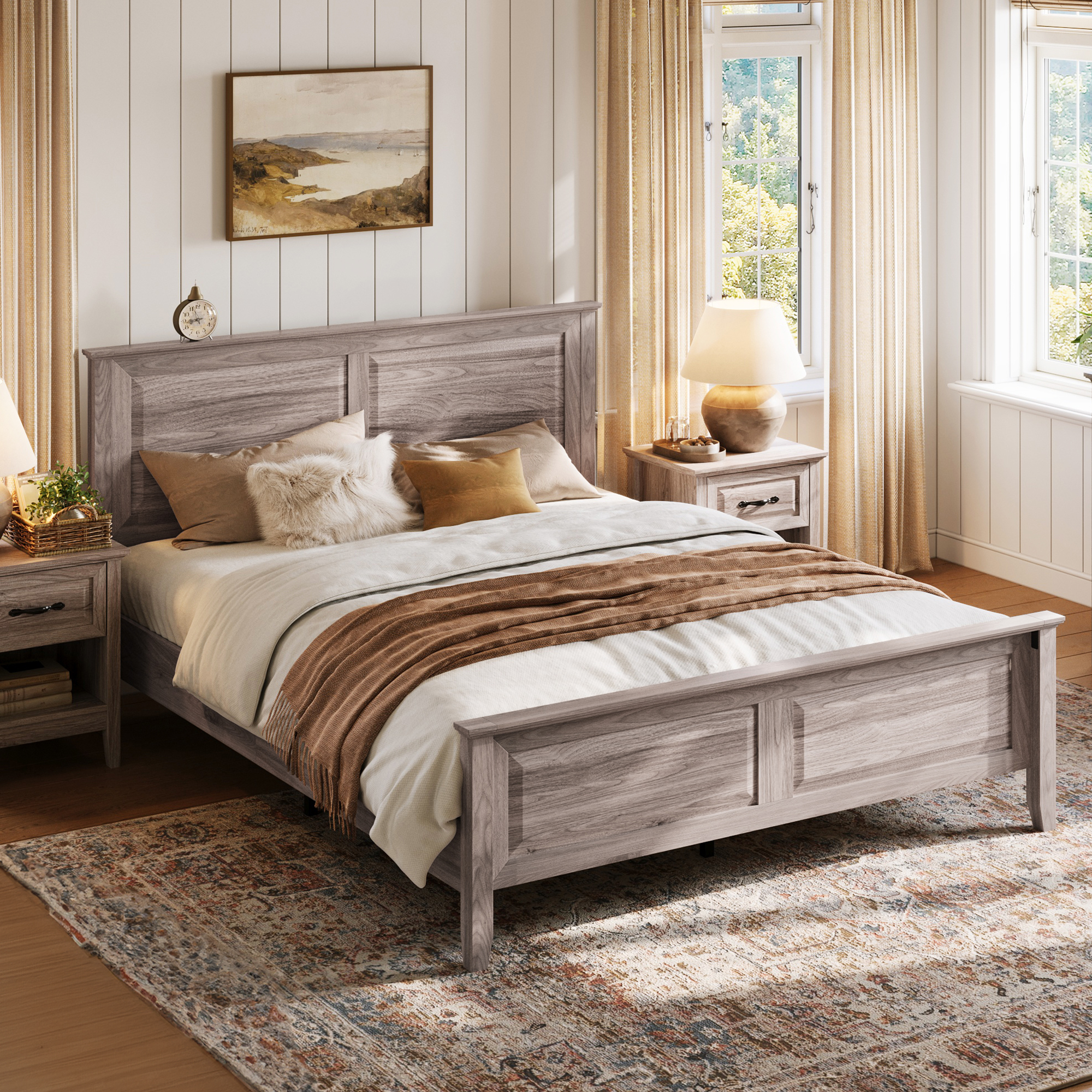 White wood queen bed frame with headboard store