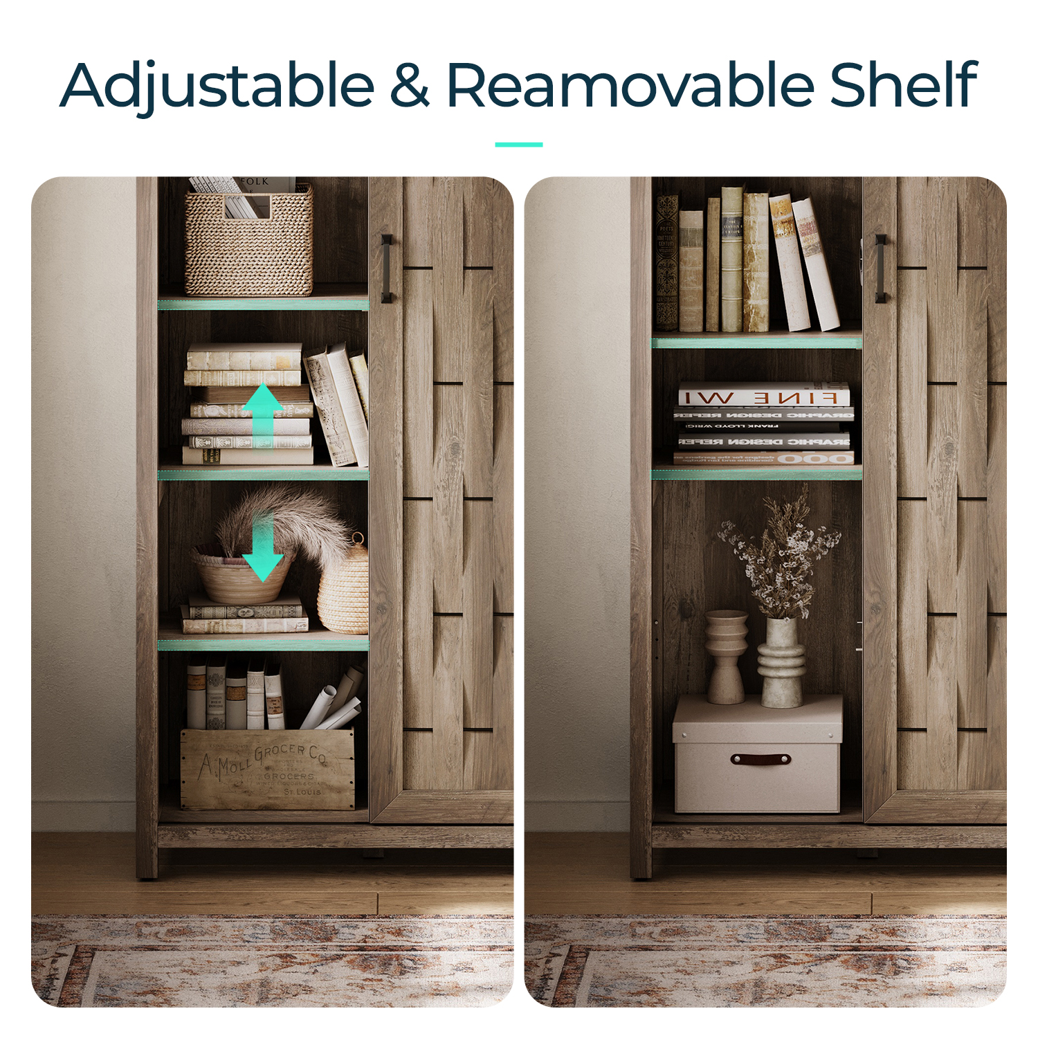 Farmhouse Storage Cabinet 65 Tall Kitchen Pantry Cabinet with Slidin