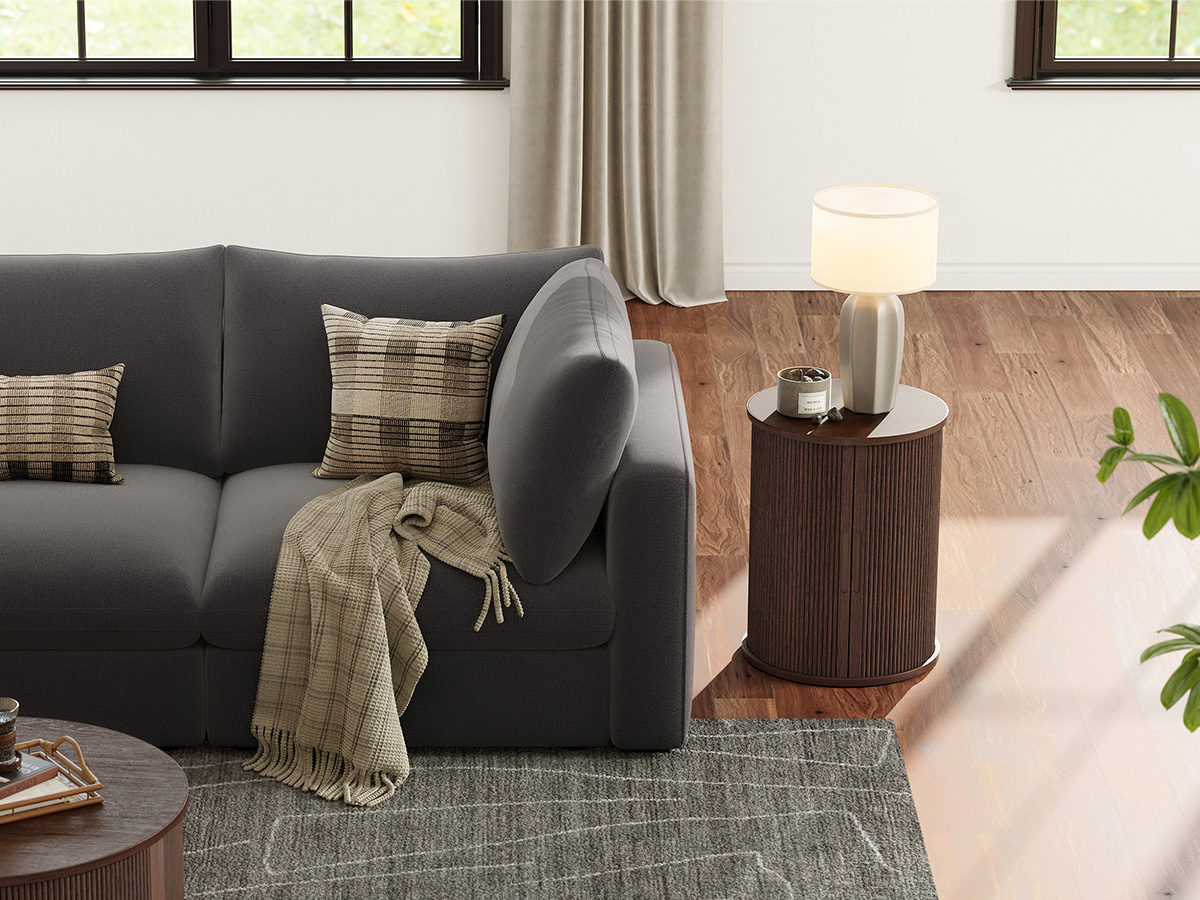 Fluted Round End Table for Living Room or Bedroom