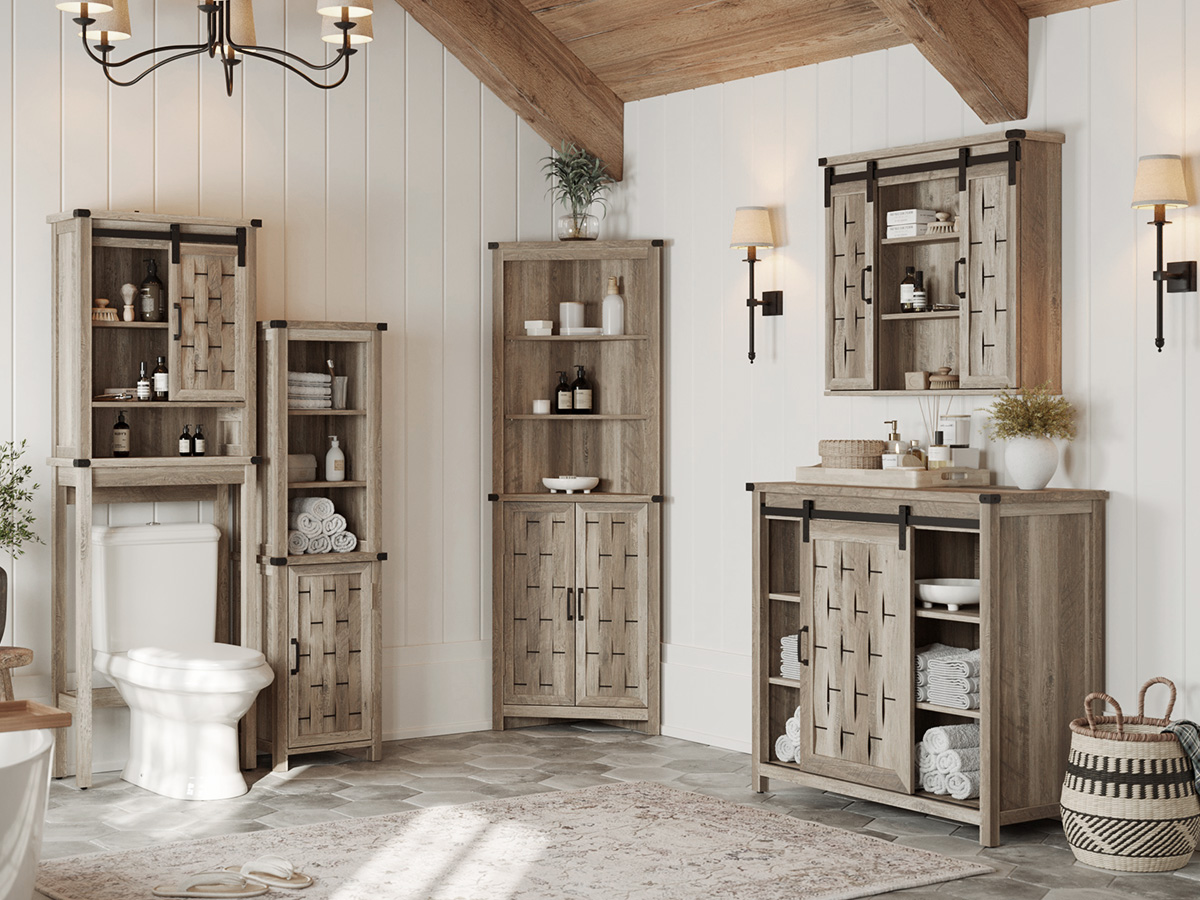 Bathroom Storage Cabinet with Doors Adjustable Shelves