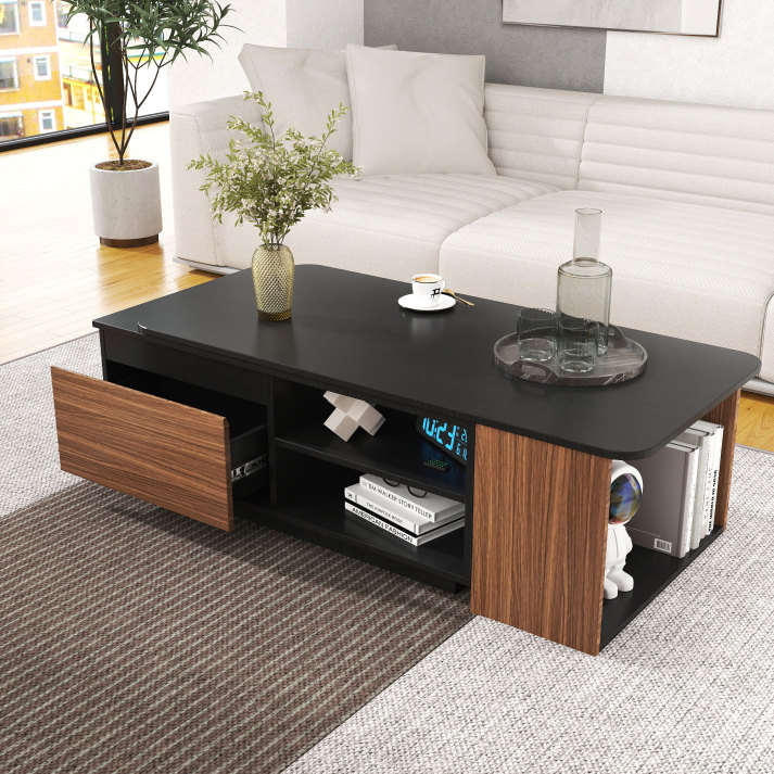 Modern Expandable Coffee Table with Storage Drawers & Open Shelves ...