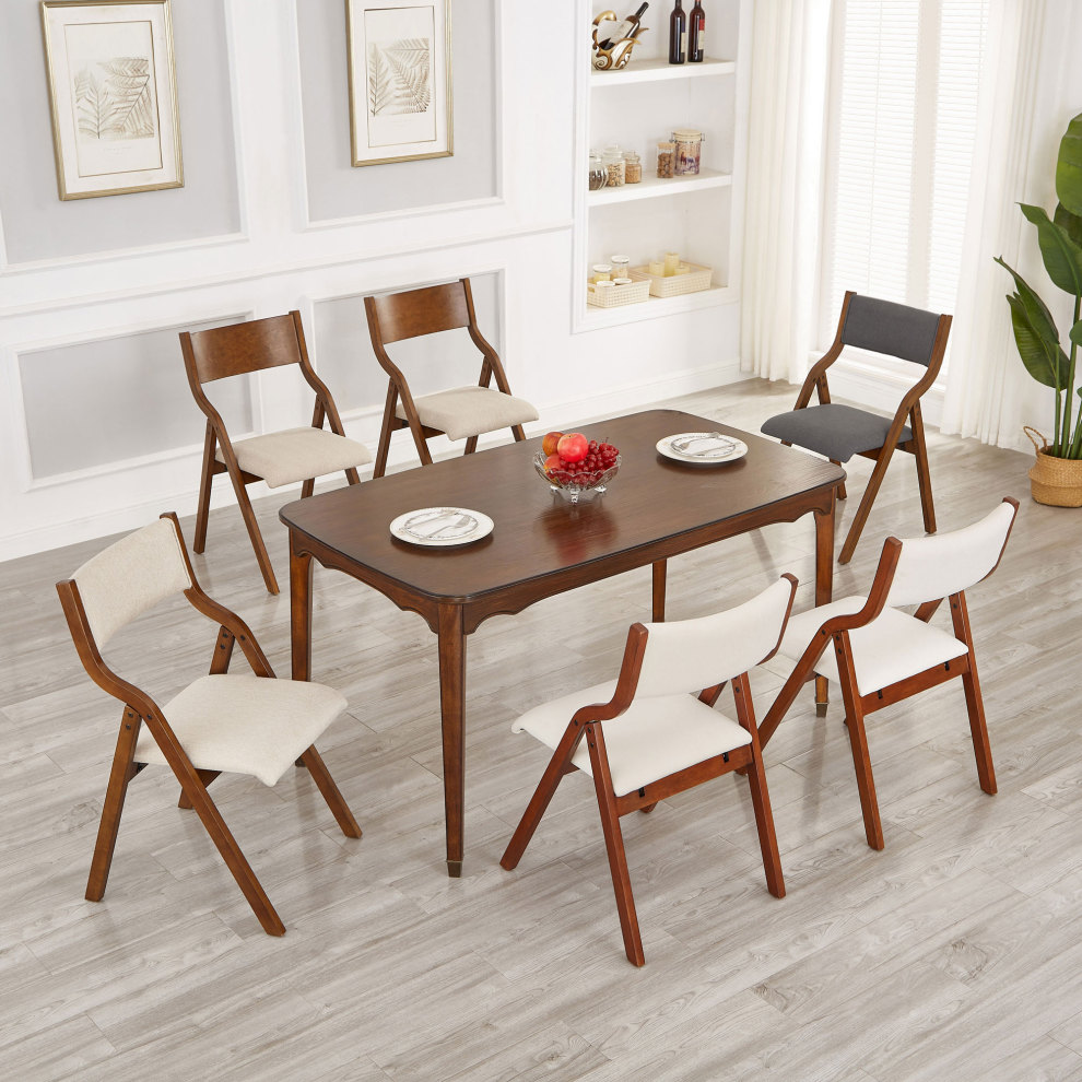 Upholstered Folding Dining Chair with Wooden Frame | Set of 2 – JOYSOURCE