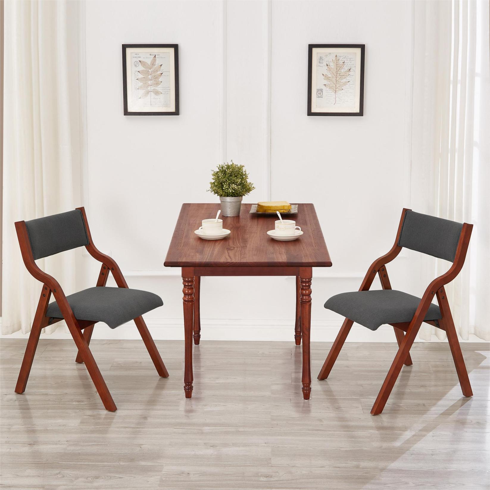 Upholstered Folding Dining Chair with Cherry Frame | Set of 2 – JOYSOURCE