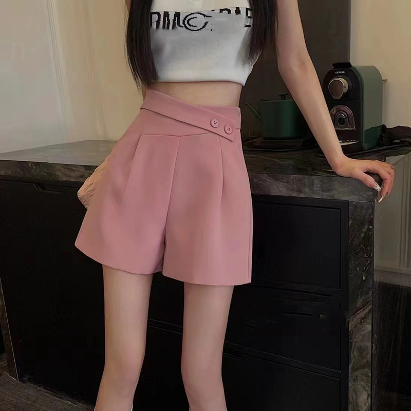 Asymmetric Waist High Rise Shorts-J.ING