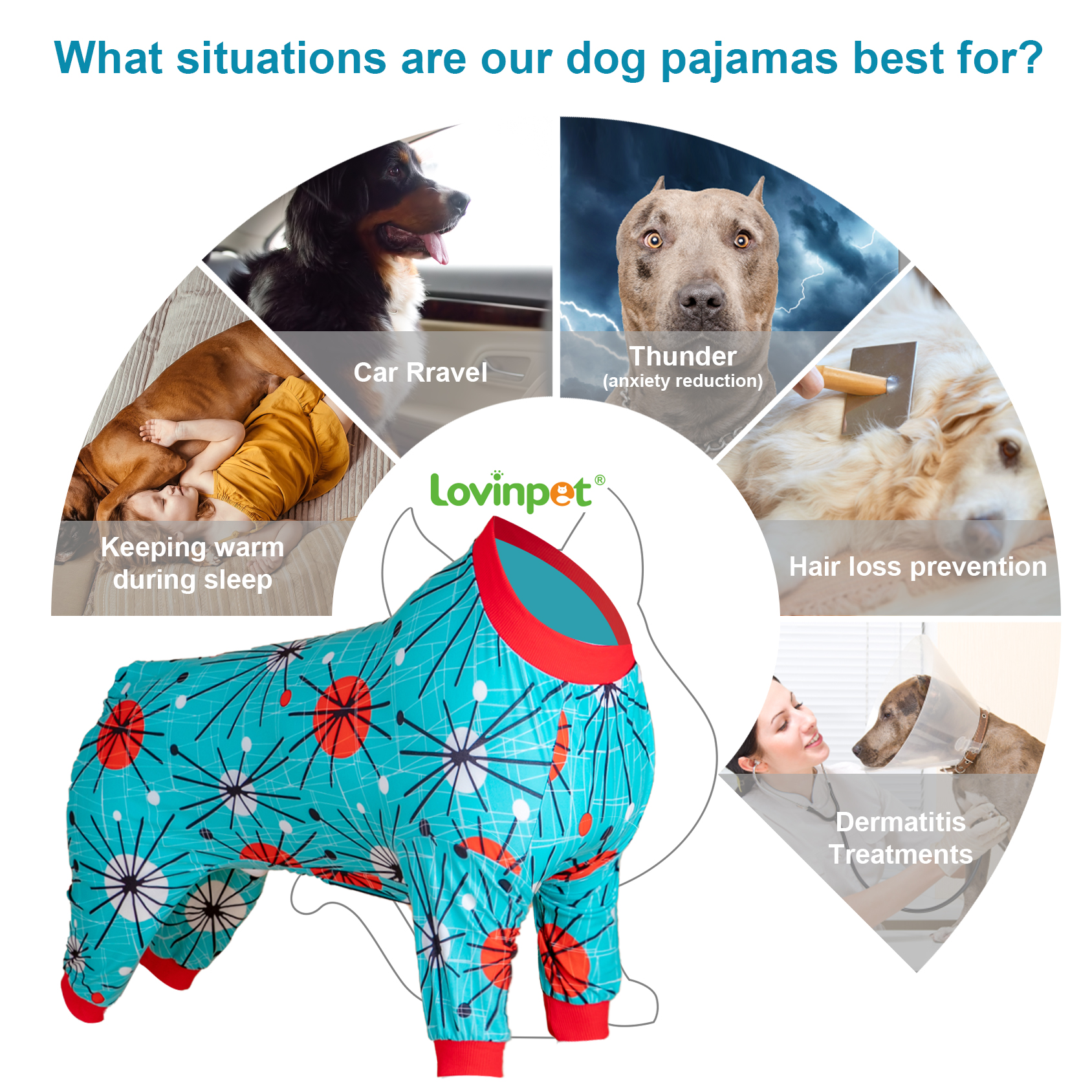 Retro Atomic Starburst Large Dog Pajama Onesies | LovinPet