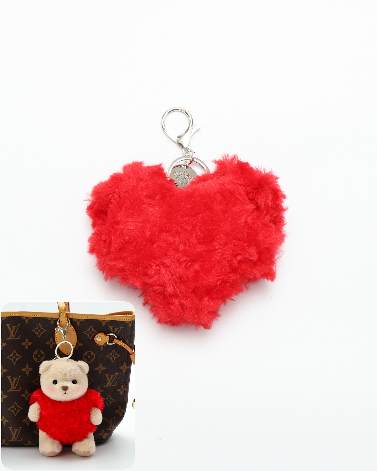Getahug Fluffy Love Heart Mini Bear | 5.9 Inches Plush Bag Charm Stuff
