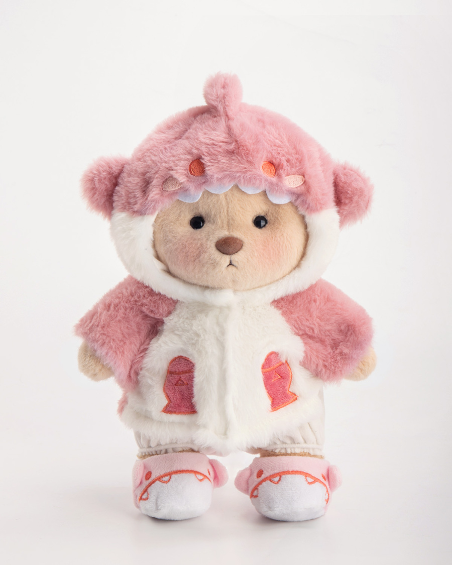 Getahug Fluffy Pink Shark Bear | Handmade Jointed Teddy Bear Gift