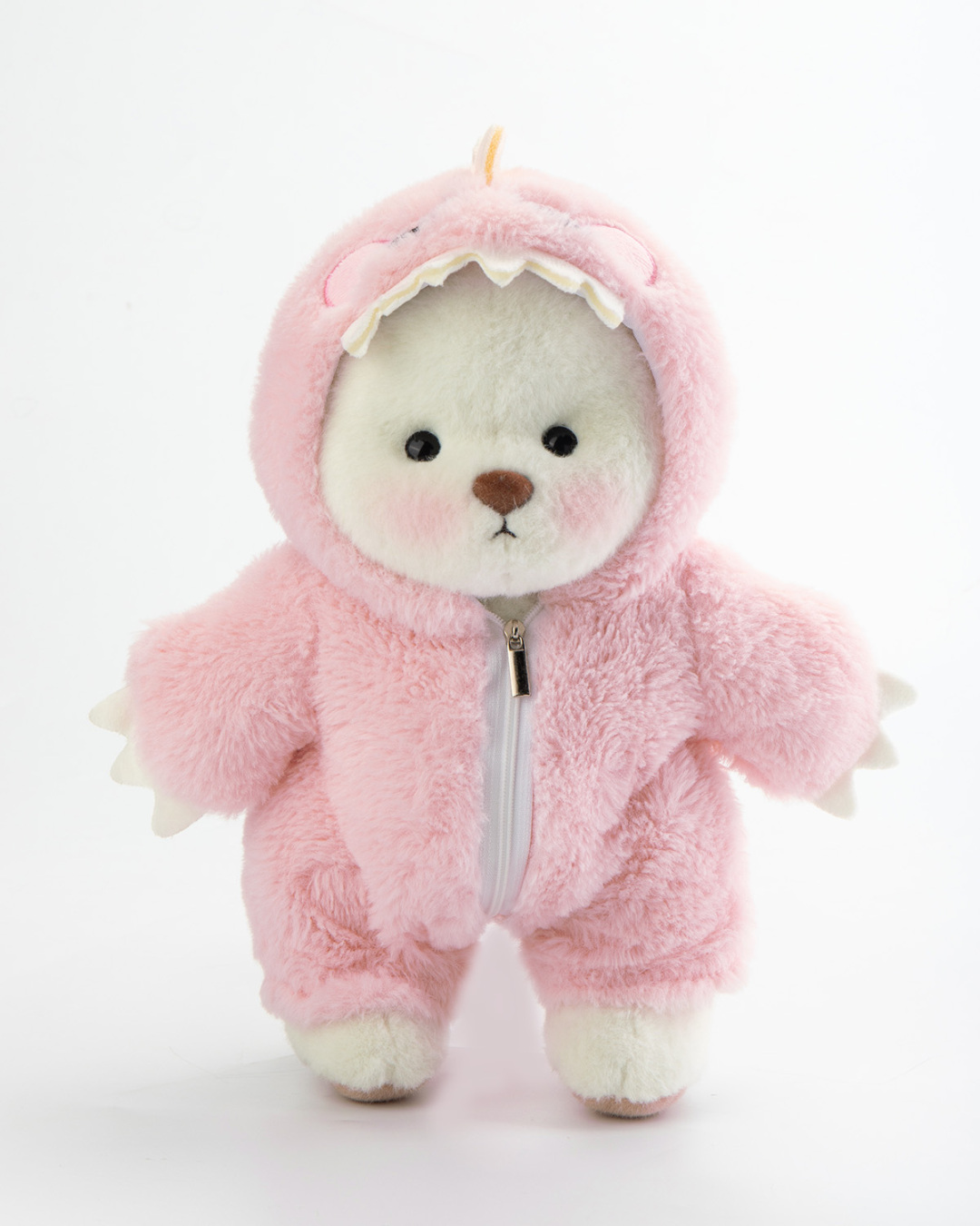 Getahug Furry Pink Dino White Teddy Bear | Handmade Stuffed Animal Gif