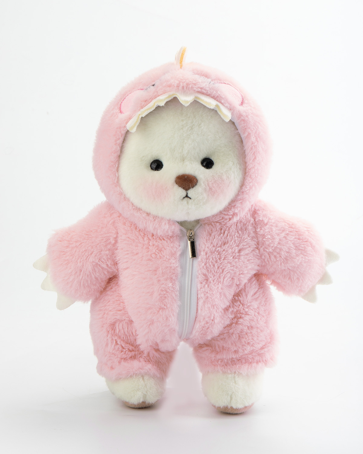 Getahug Furry Pink Dino White Teddy Bear | Handmade Stuffed Animal Gif