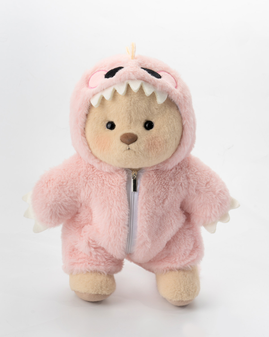 Getahug Furry Pink Dino White Teddy Bear | Handmade Stuffed Animal Gif