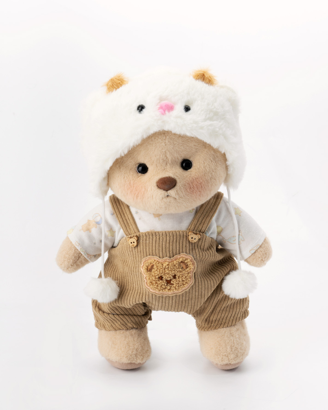 Getahug White Sheep Brown Overalls Bear | Handmade Jointed Teddy Bear