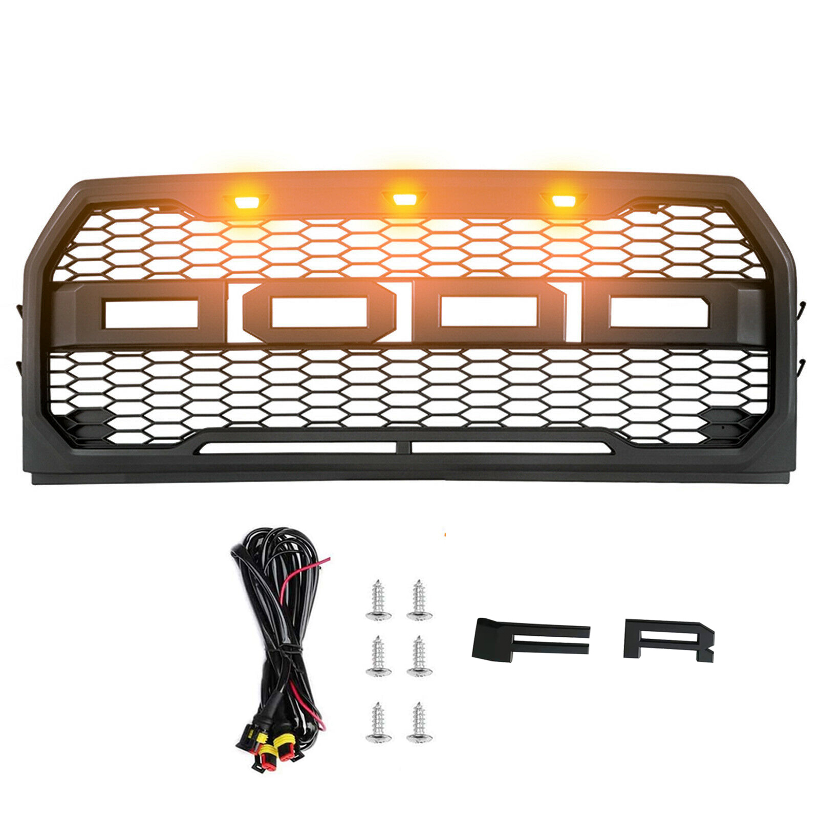 For 2015-2017 FORD F150 Raptor Style Front Grille w/LED Matte Black ...