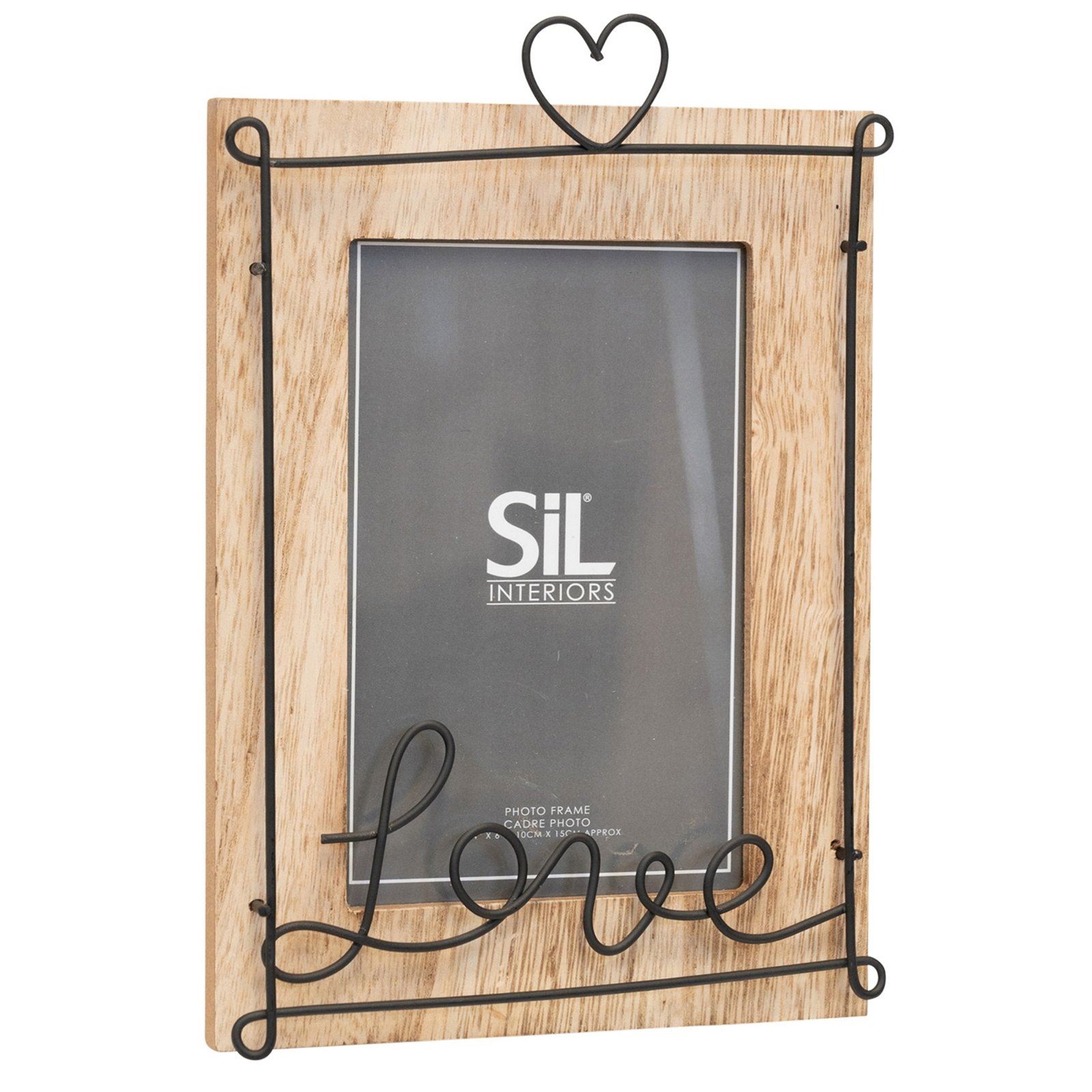 Wooden Photo Frame with Black Wire Love Script 4x6" | 365 Games UK