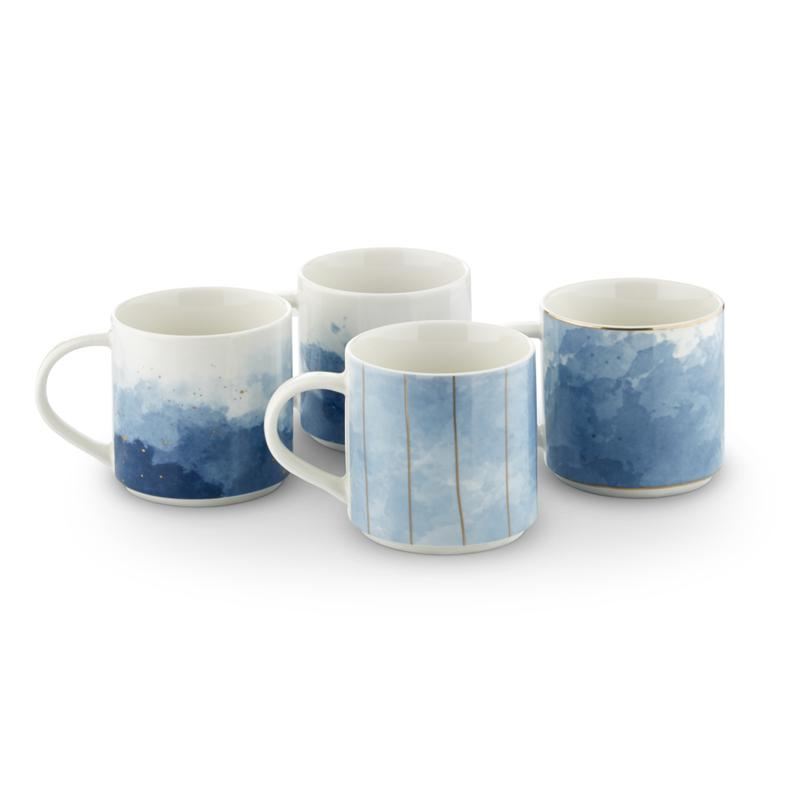 Tower Set of 4 Ink Mugs Blue & Gold | 365 Games UK