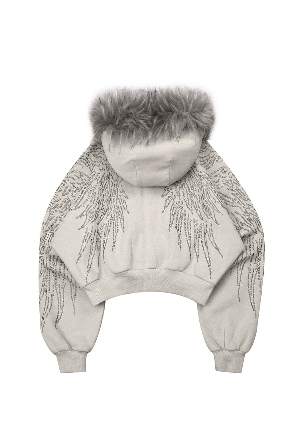 FALLEN FAUX FUR STUDDED CROP ZIP HOODIE BONE (DETACHABLE FUR)