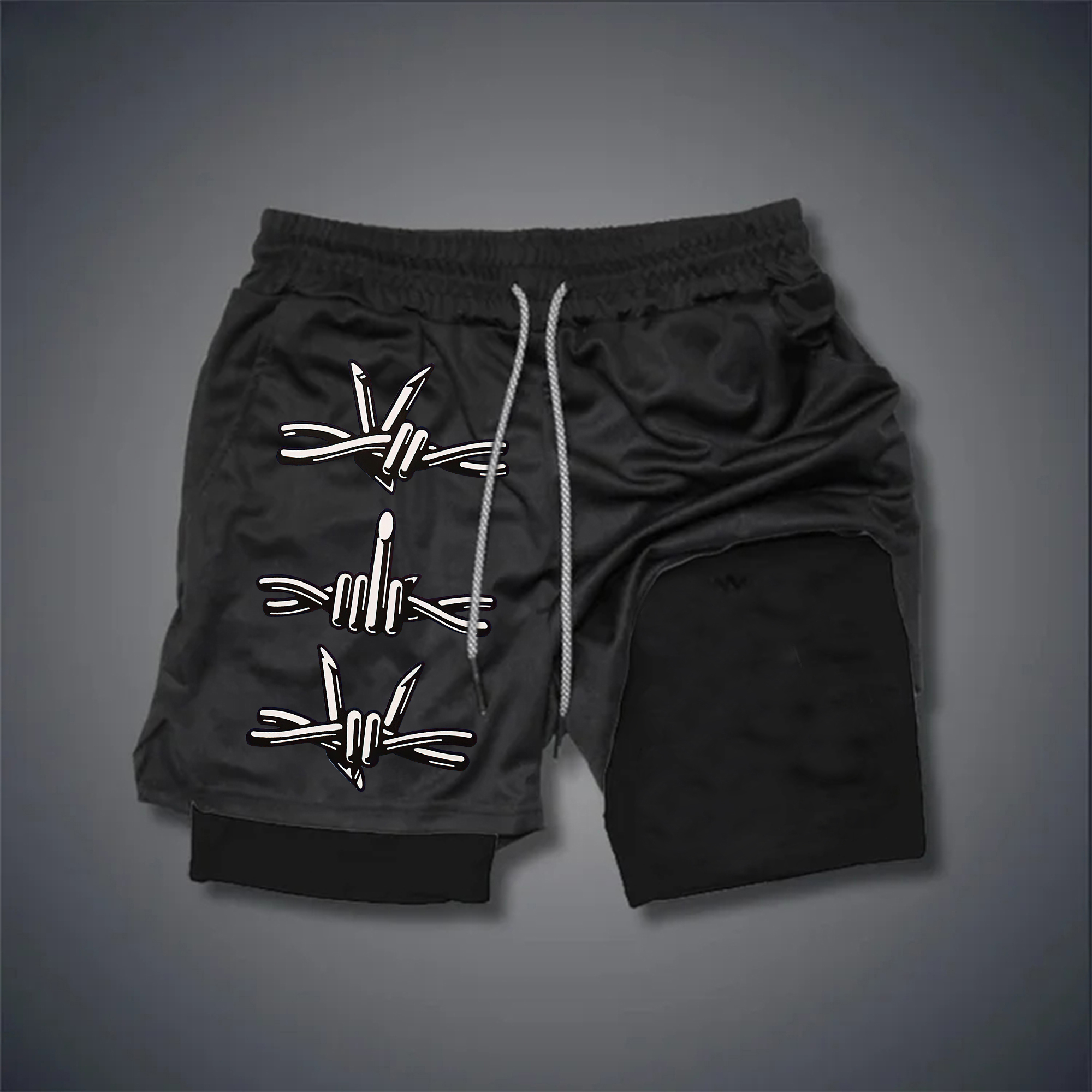 Barbed Wire Print Men's All-In-One Fitness Shorts
