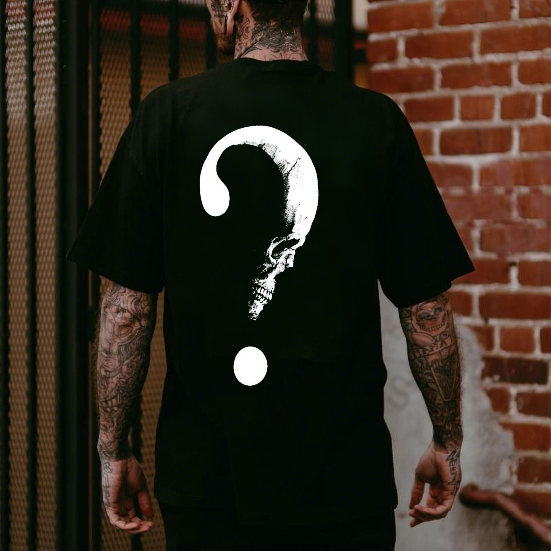 Question Mark Skull Printed Men's T-shirt