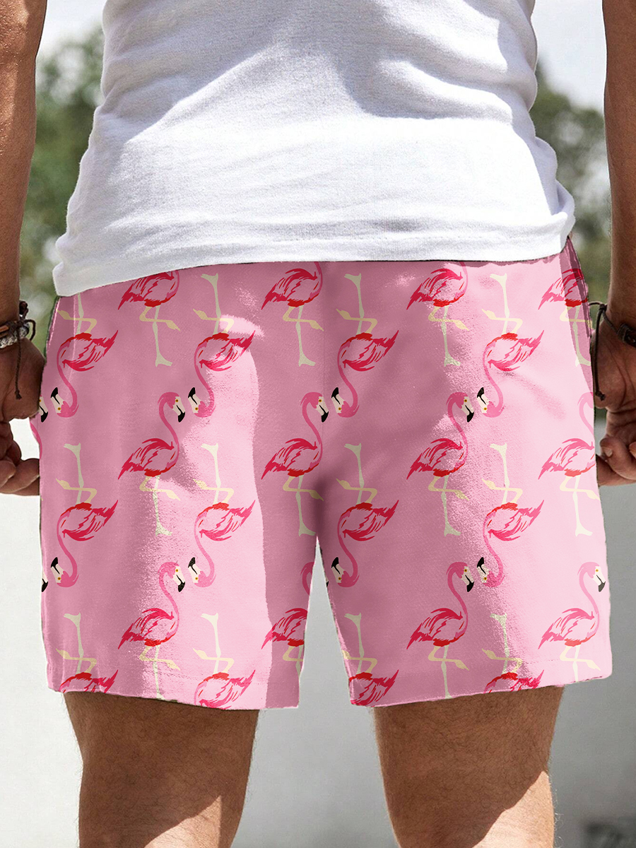 Men's Shorts Holiday Pink Flamingo Print Beach Shorts