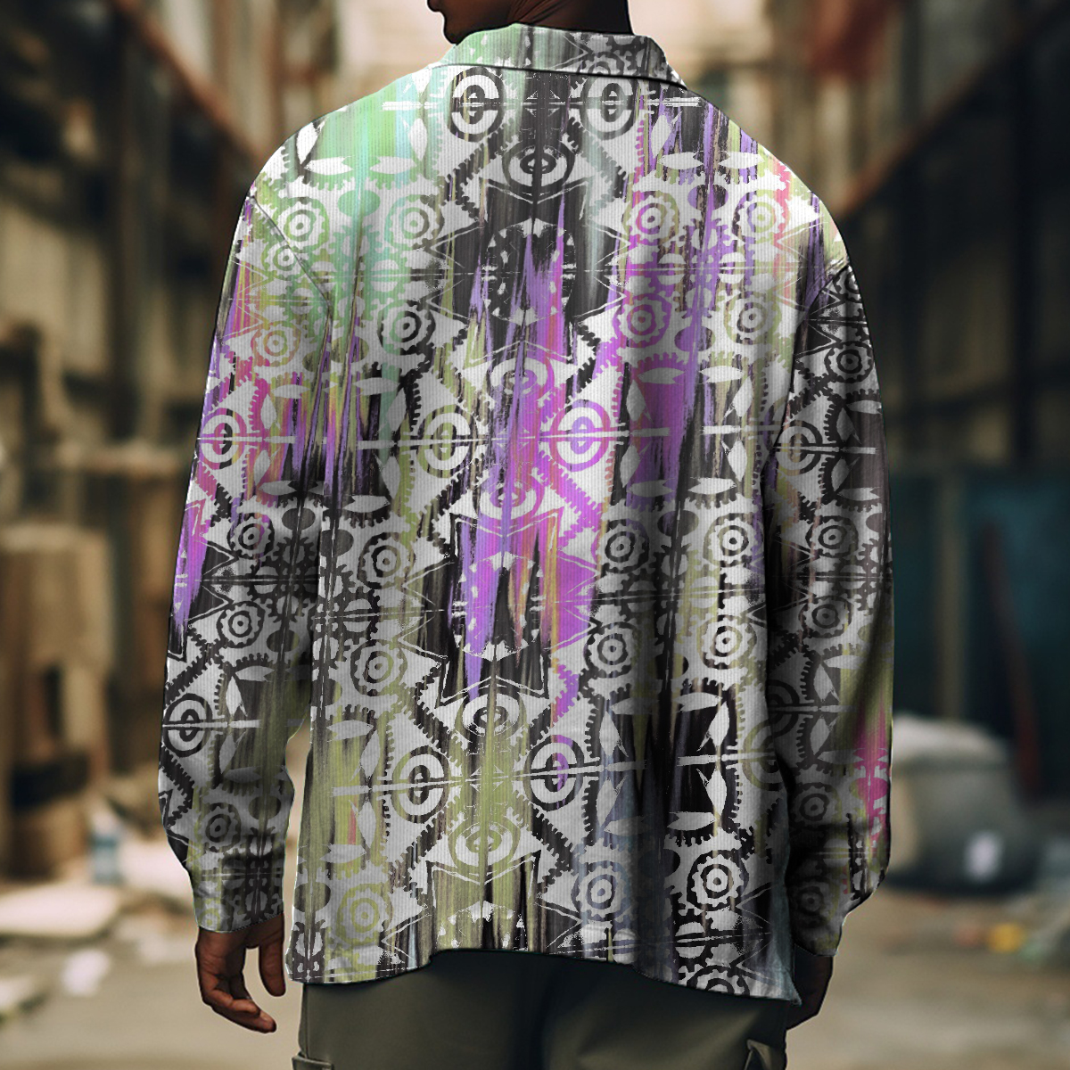 Men's Casual Jacket Retro Multicolor Geometric Print Long Sleeve ...