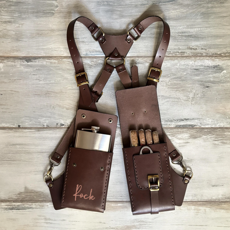 Custom Leather Cigar accessories ,Flask Holder, Holster For Flask