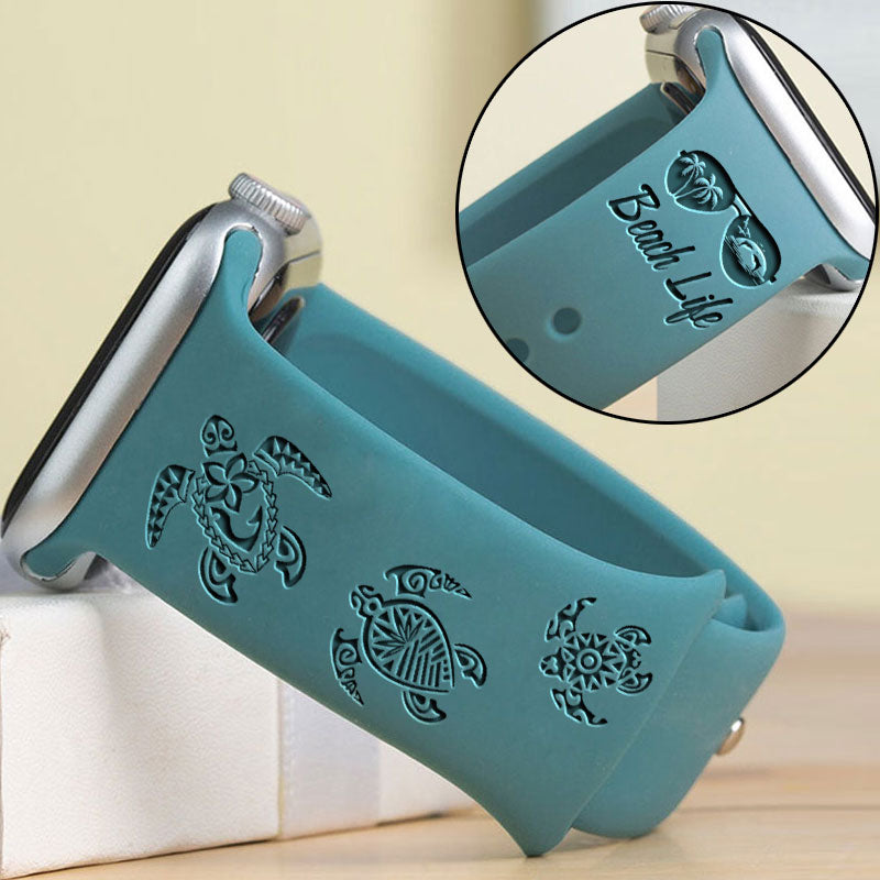 Beach Life and Sea Turtles Engraved Apple Watch Band