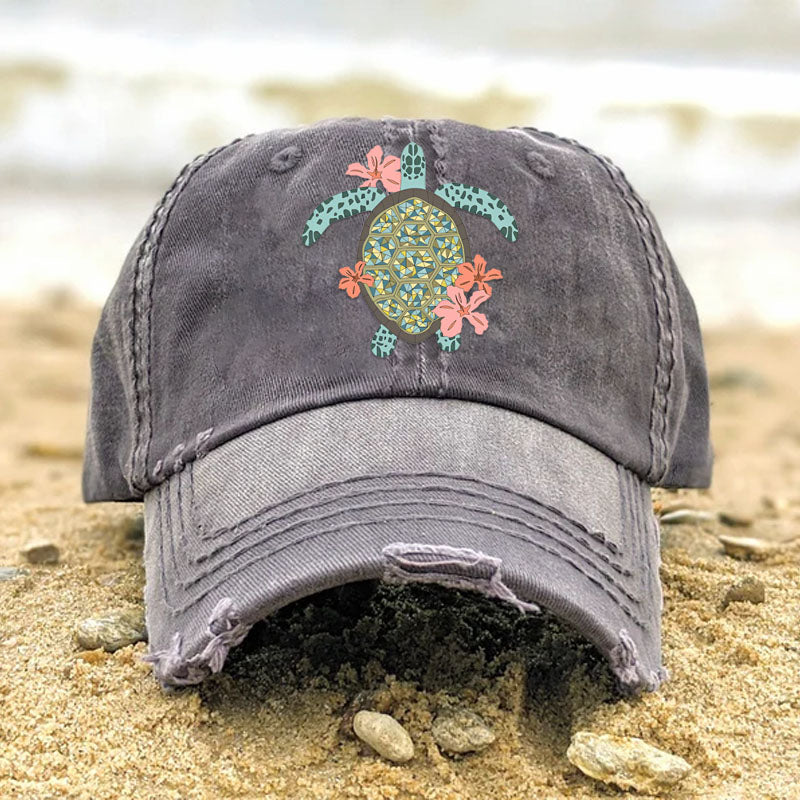 Personalized Hibiscus Sea Turtle Baseball Cap