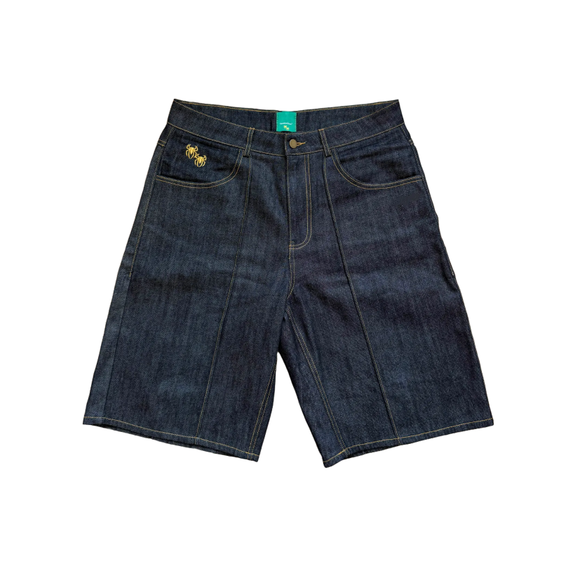 RAW DENIM PLEATED JORTS