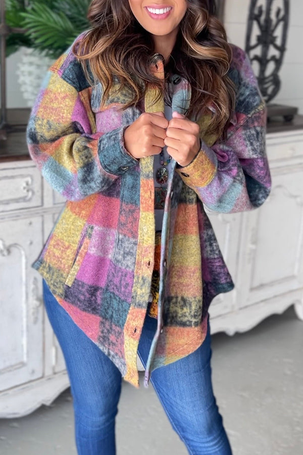 Casual Colorful Plaid Pocket Jacket