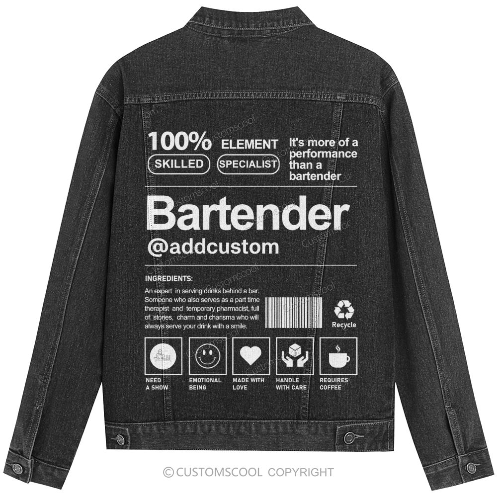 Bartender Addcustom Denim Jacket Customscool