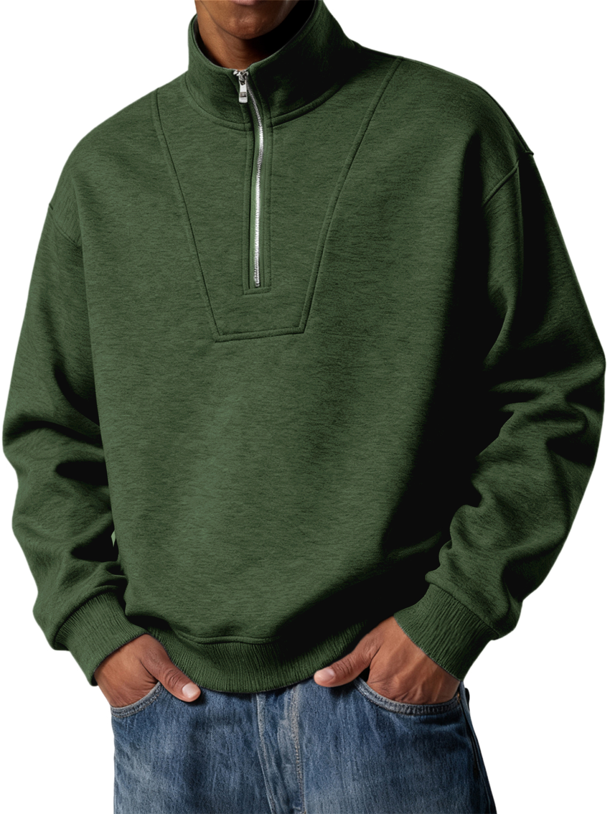 Men's Simple Quarter Zip Casual Pullover POLO Shirt