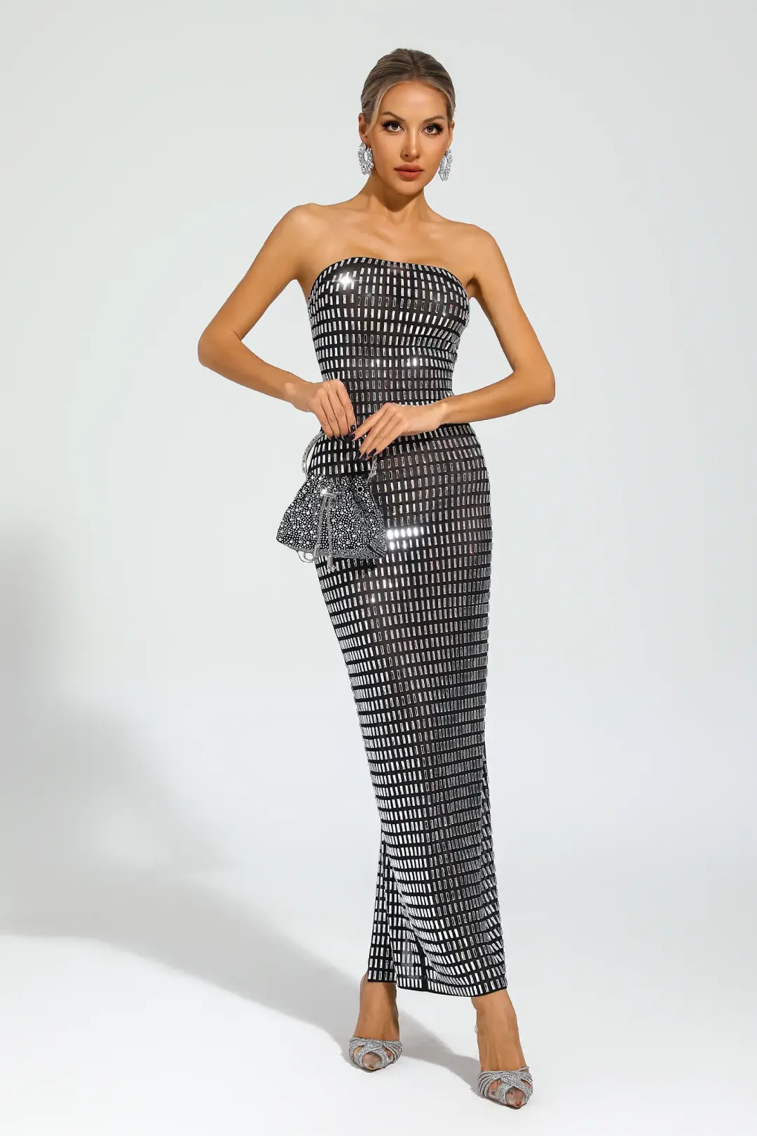 Boris Black Diamond Off Shoulder Dress