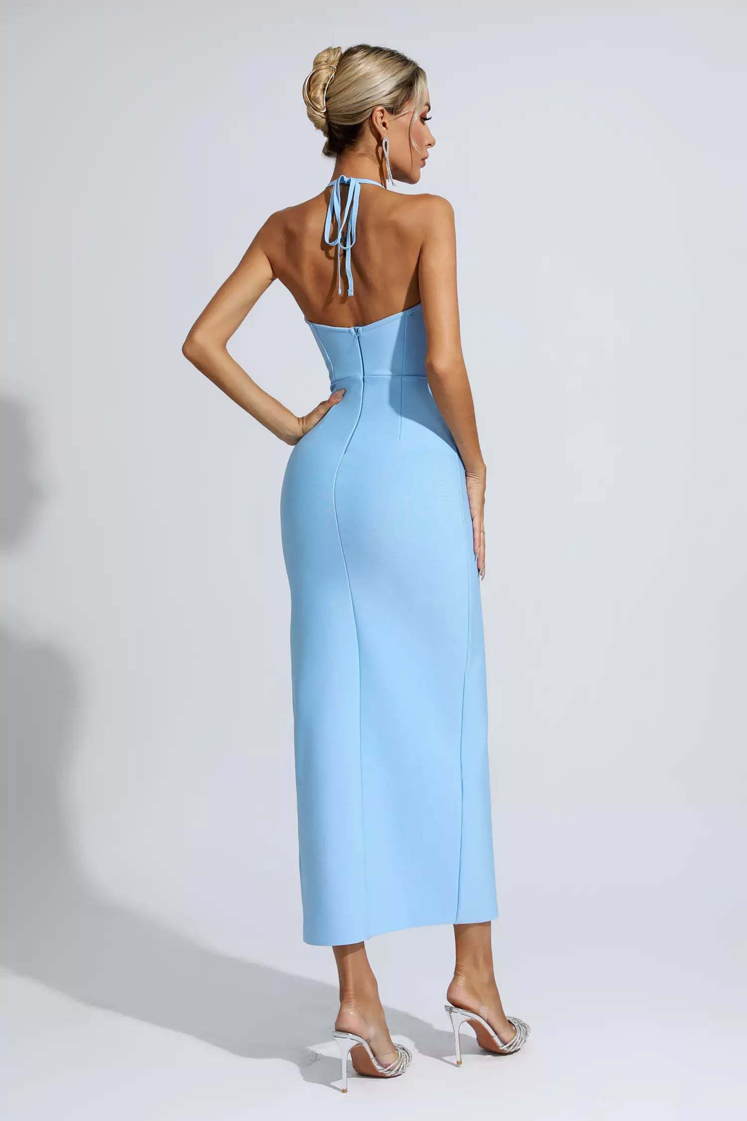 Francesca Blue Floral Ruched Maxi Dress