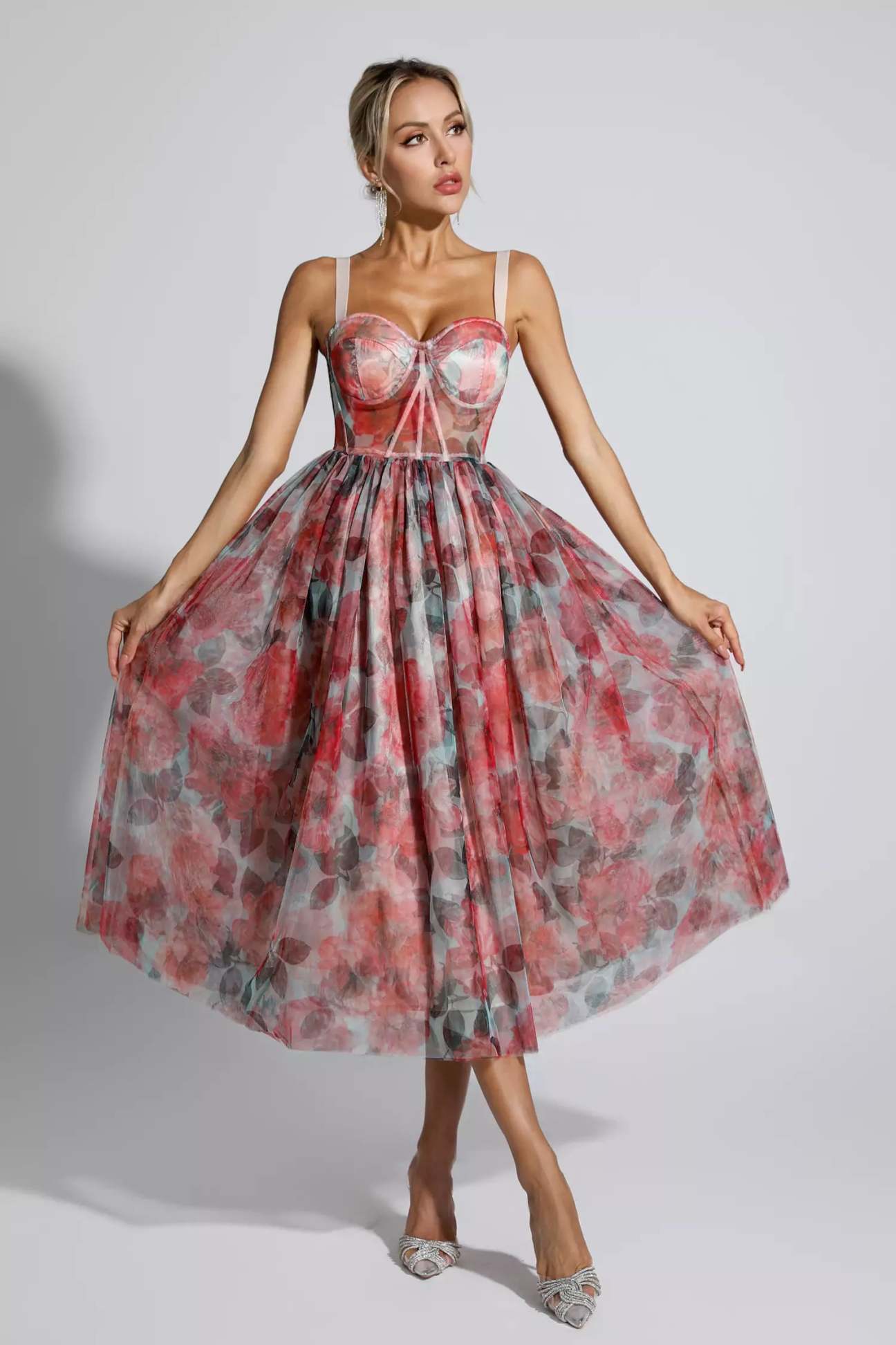 Lyric Red Floral Midi Dress