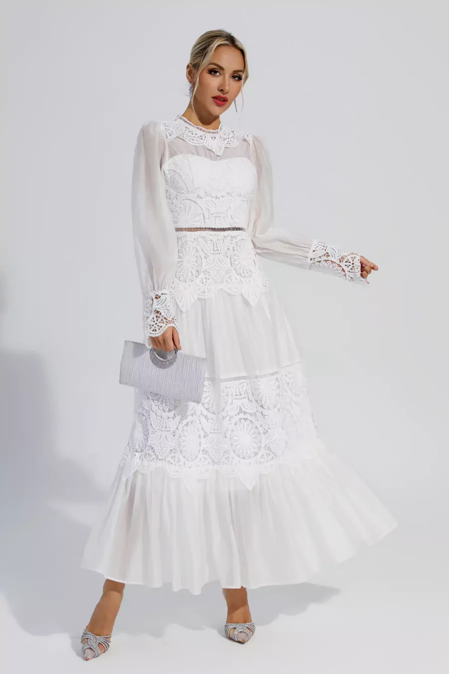Mina White Lace Cutout Maxi Dress