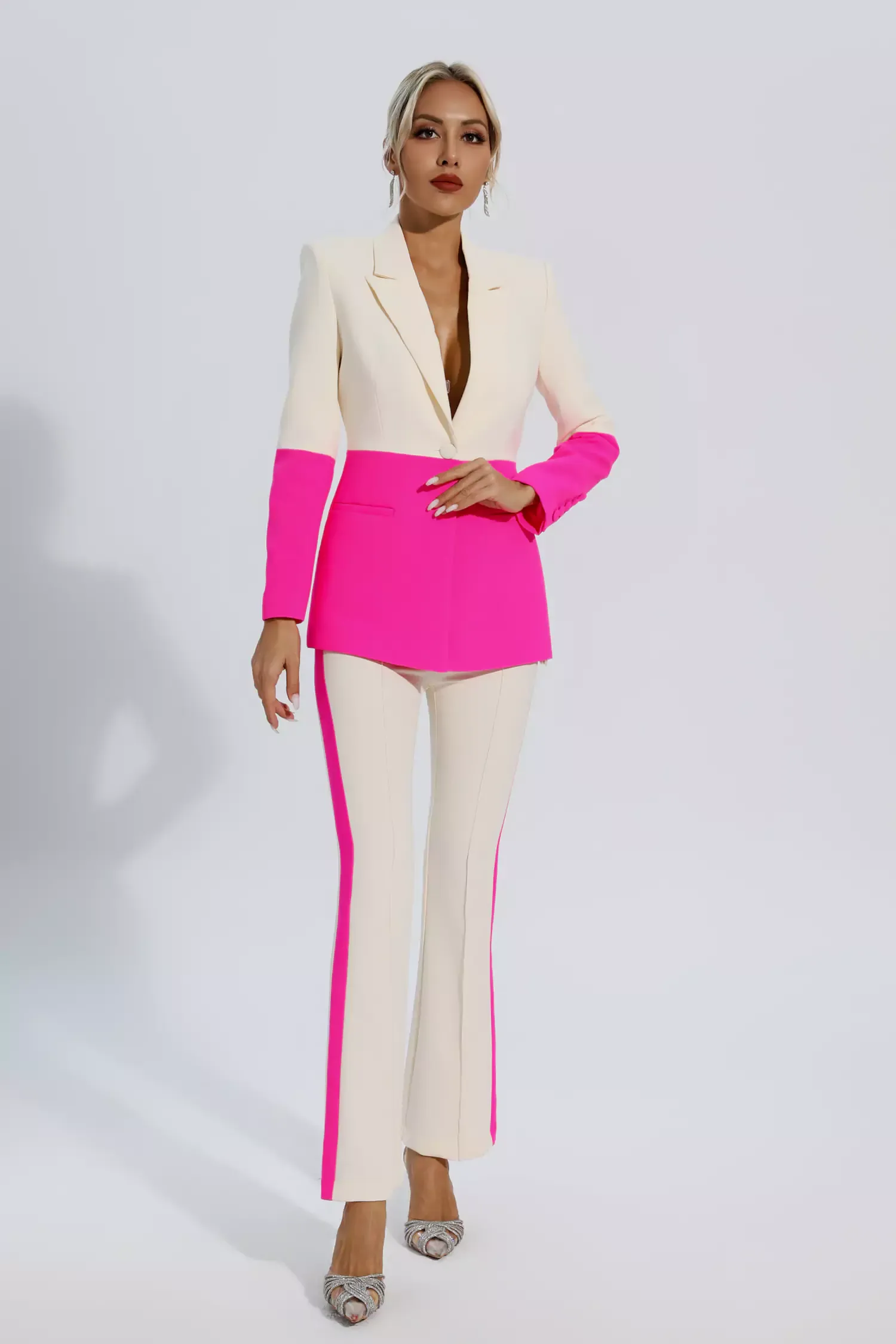 Virginia Pink Splicing Apricot Blazer Set