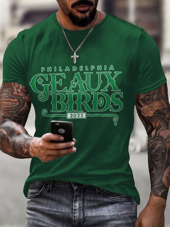 Men's Retro Philadelphia Geaux Birds Fleur De Lis 2025 Print T-Shirt