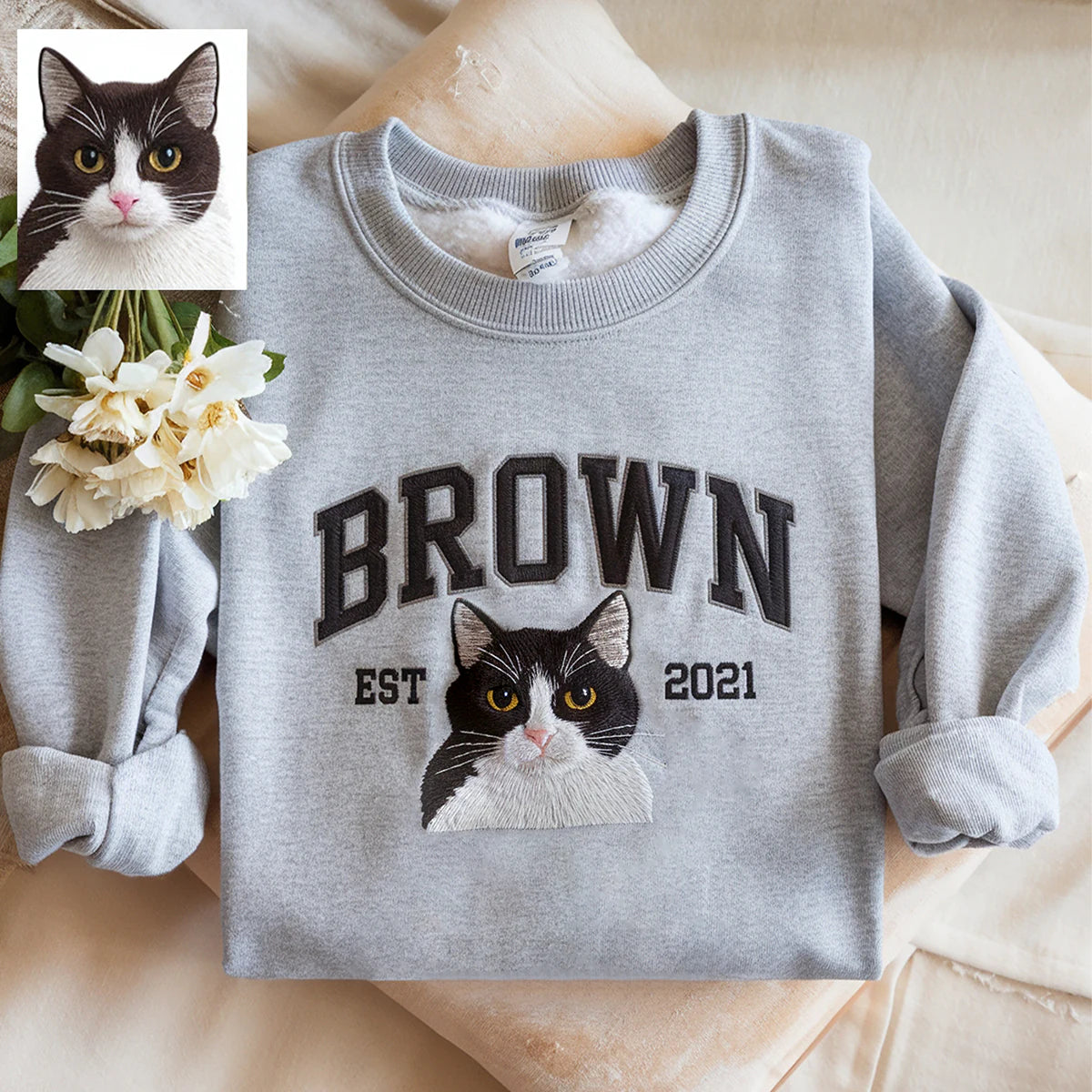 Custom Pet Face & Name Embroidered Sweatshirt From Photo – HG0342