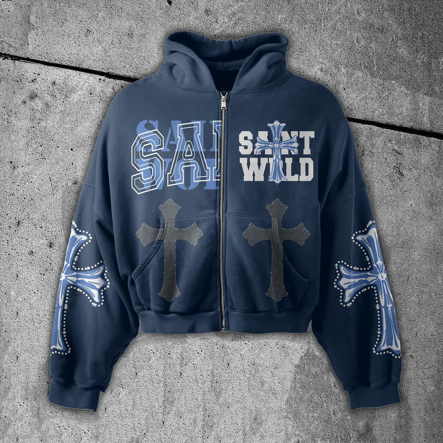 Saint Cross Casual Streetwear Zip-Up Hoodie